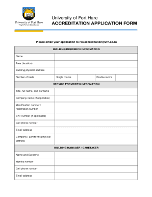 Fillable Online University of Fort Hare ACCREDITATION APPLICATION FORM ...