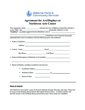 Fillable Online AGREEMENT FOR ART DISPLAYS AT NORTHWEST ... Fax Email ...