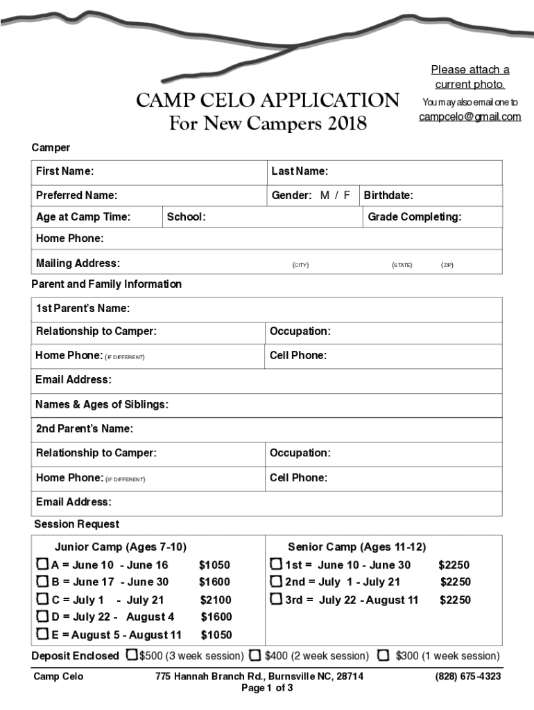 Fillable Online Fillable Online CAMP CELO APPLICATION Fax Email Print Fax Email Print - pdfFiller