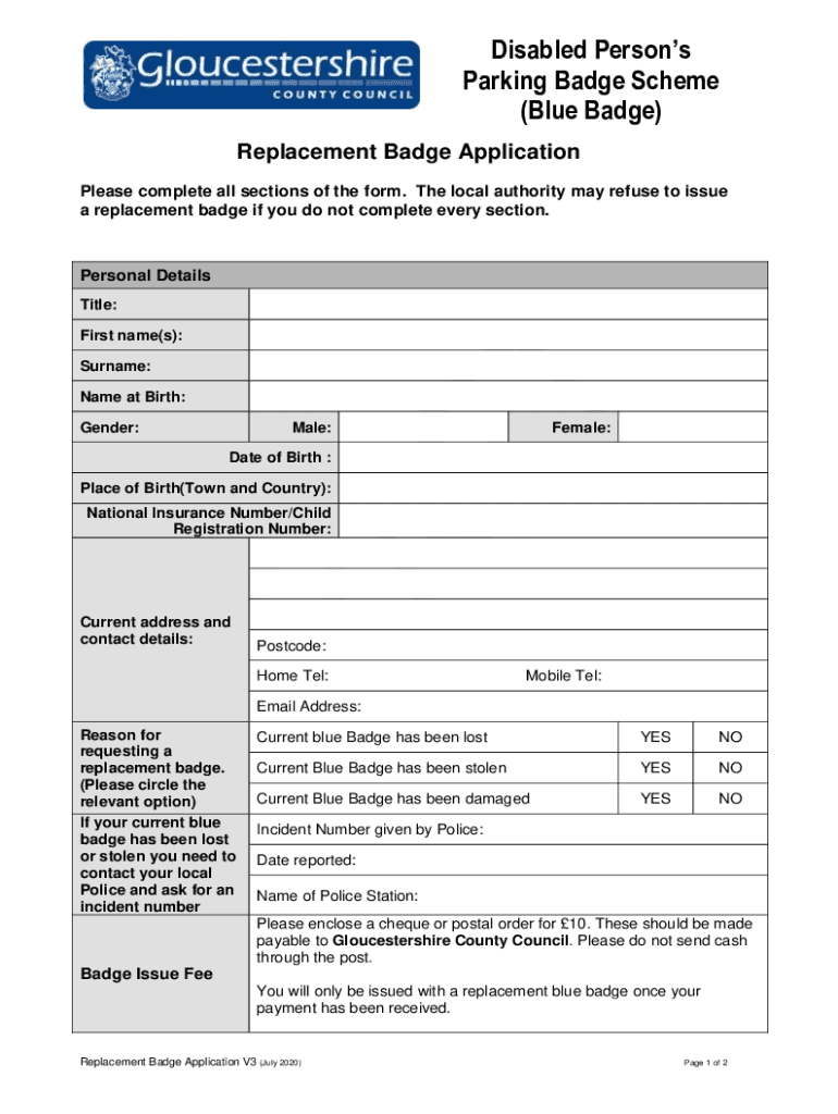 Fillable Online Application for a blue badge and eligibility criteria ...