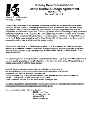 Fillable Online Kinsey Scout Reservation Camp Rental & Usage Agreement ...