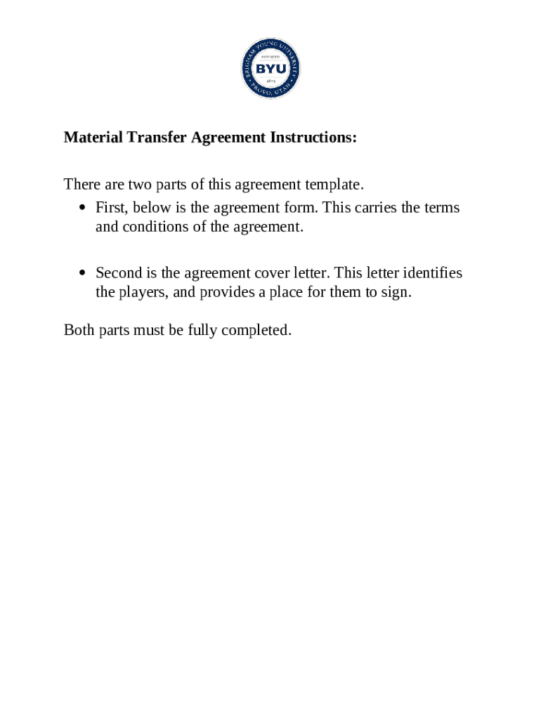 Material Transfer Agreements (MTAs) Doc Template | pdfFiller