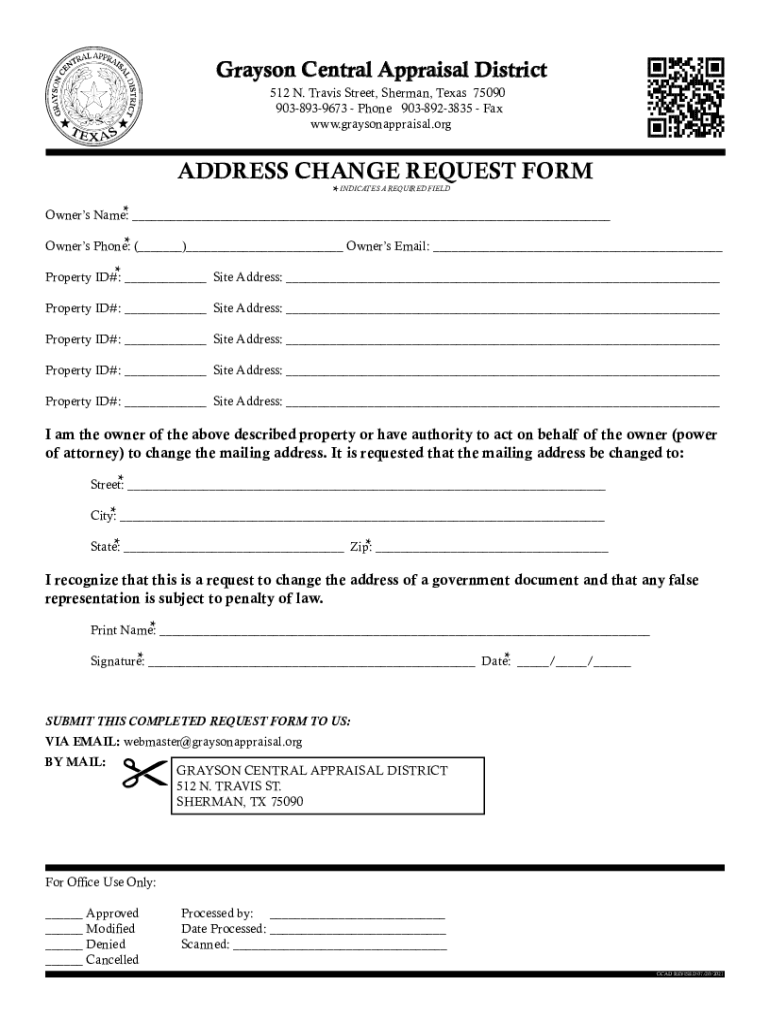 Fillable Online Grayson Central Appraisal District, 512 N Travis St ...