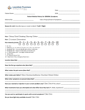 Fillable Online Patient Medical History for GENERAL Symptoms. Form Fax ...