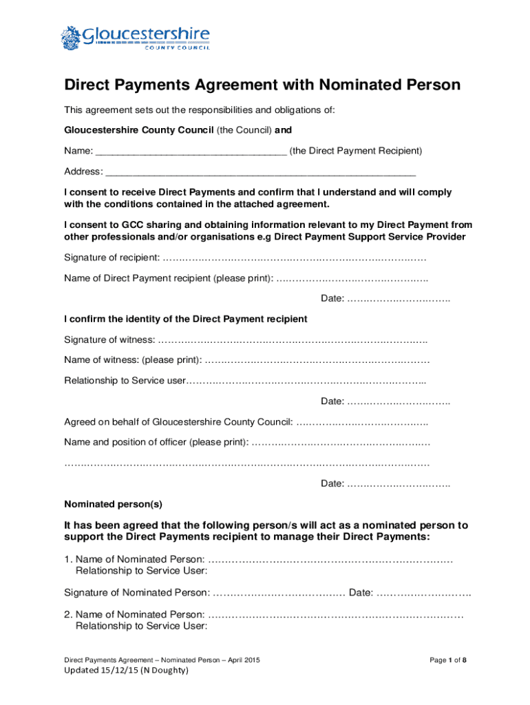 Fillable Online The Kent County Council Direct Payment Agreement Fax ...