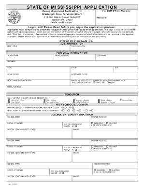 Fillable Online Ms Job Application Form - Fill Online, Printable ...