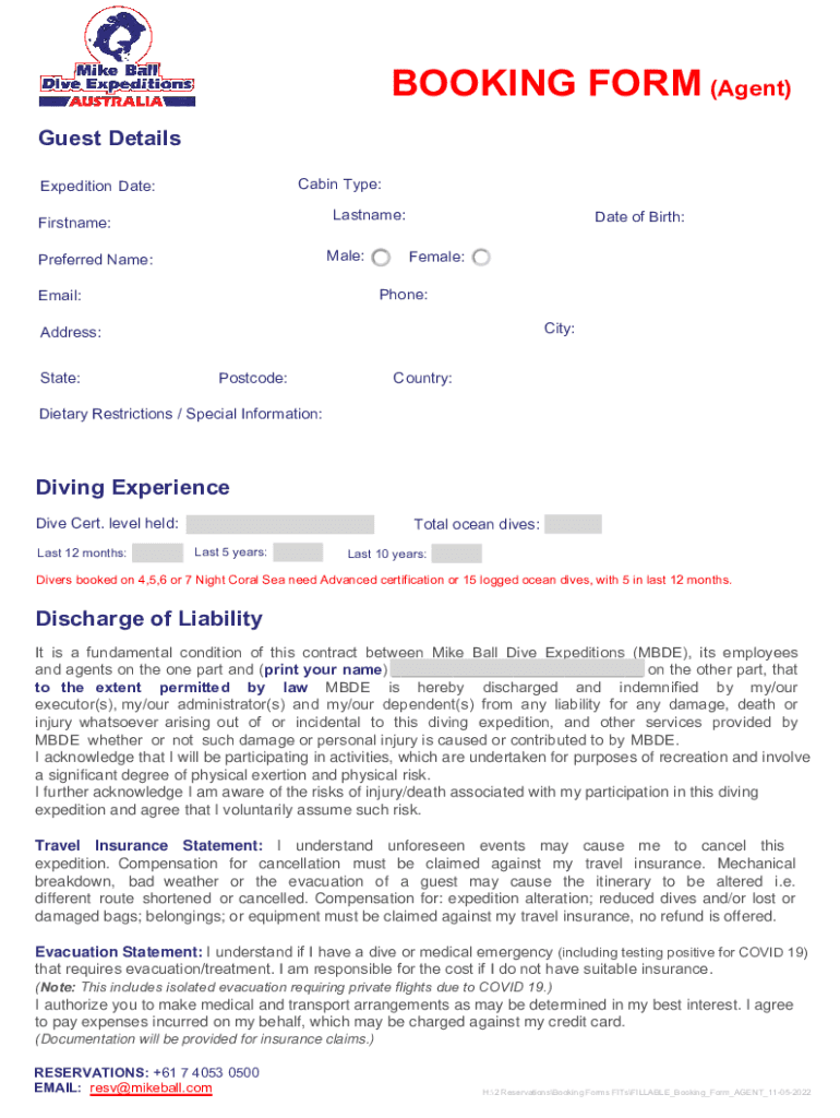 Fillable Online BOOKING FORM (Agent) Fax Email Print - pdfFiller