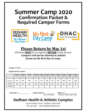 Fillable Online summer camp confirmation packet - UltraCamp Fax Email ...