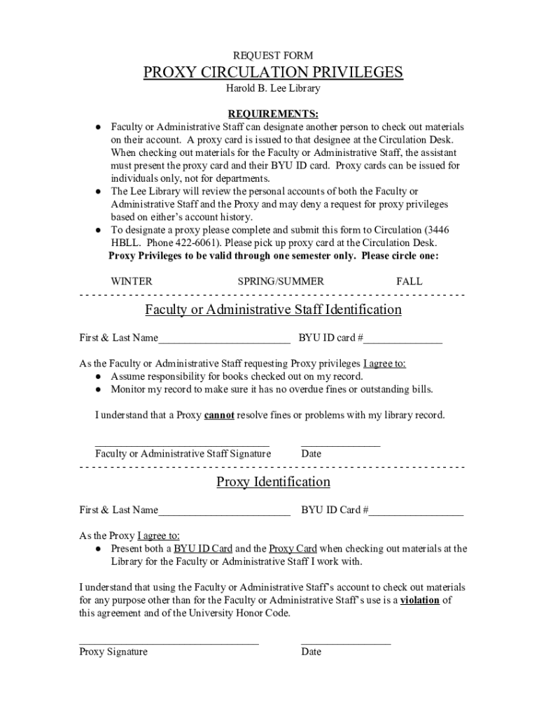 Fillable Online files lib byu Faculty Authorization Form (Proxy Card) - Hardin Library ... Fax ...