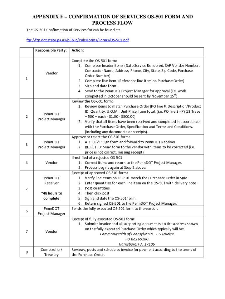Fillable Online APPENDIX F CONFIRMATION OF SERVICES OS-501 FORM AND ...