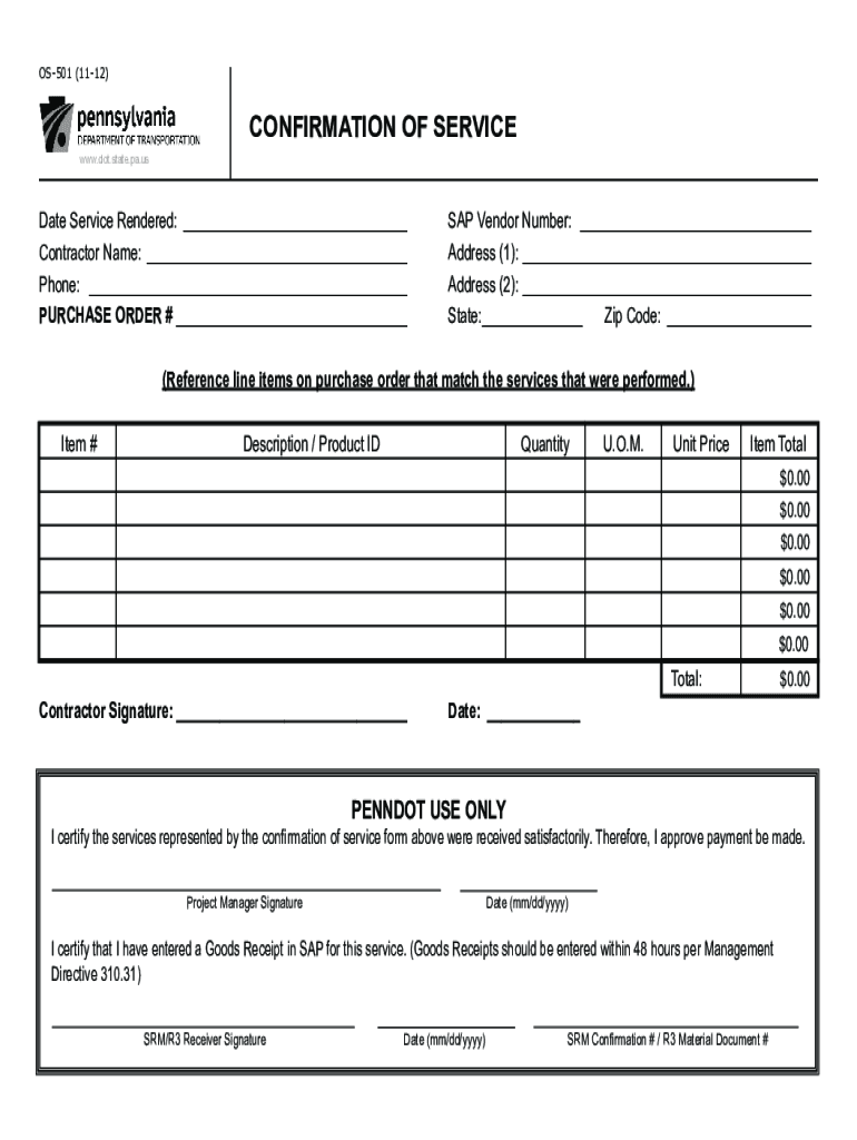 Fillable Online APPENDIX F OS-501-CONFIRMATION OF SERVICES FORM Fax ...