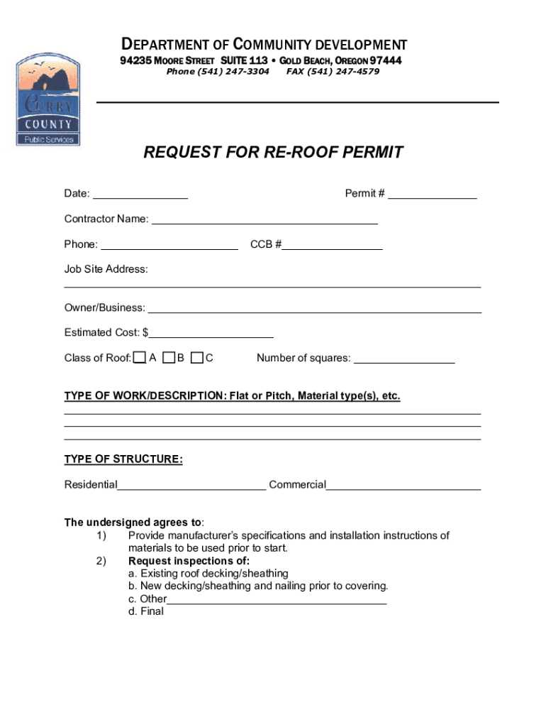 Fillable Online Request for Re-Roof Permit Fax Email Print - pdfFiller