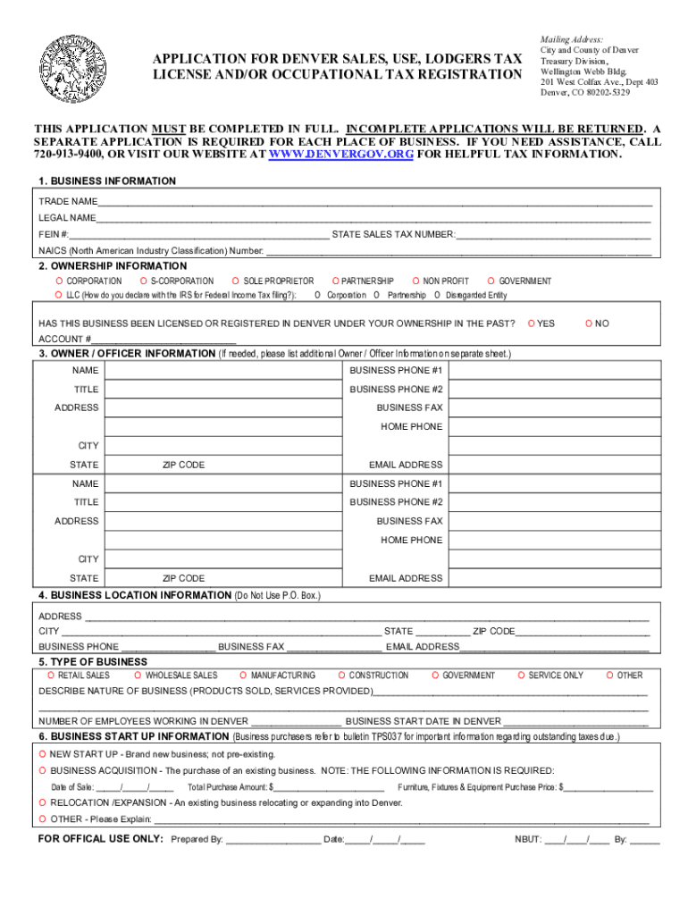 Fillable Online Denver Sales Tax Login - Fill Online, Printable ...