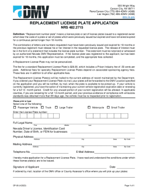 Fillable Online dmv nv SP-09 Replacement License Plate Application Fax ...