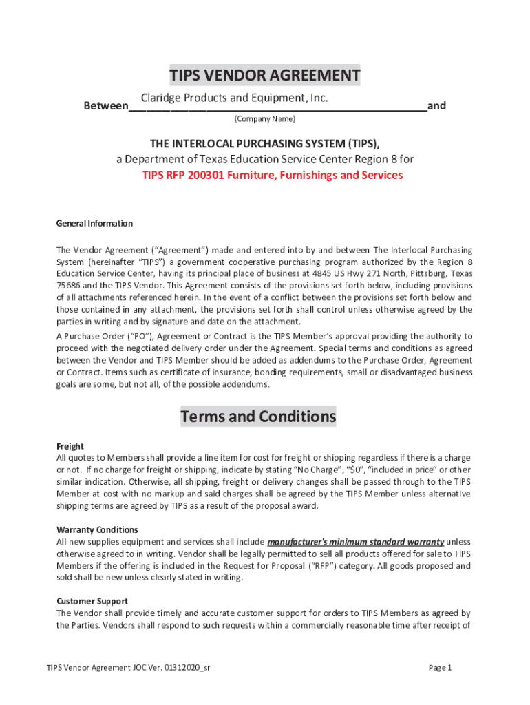 Fillable Online tips vendor agreement Fax Email Print - pdfFiller