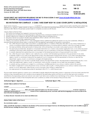 Fillable Online BID INVITATION FOR CONTRACT: 3 CUBIC YARD DUMP BODY W/ LOAD COVER (SUPPLY ...