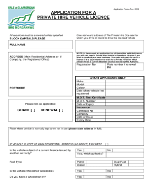 Fillable Online application for a private hire vehicle licence Fax ...