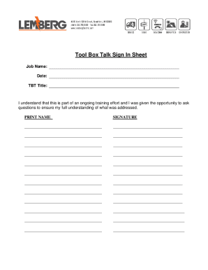 Fillable Online Tool Box Talk Sign In Sheet Fax Email Print - pdfFiller