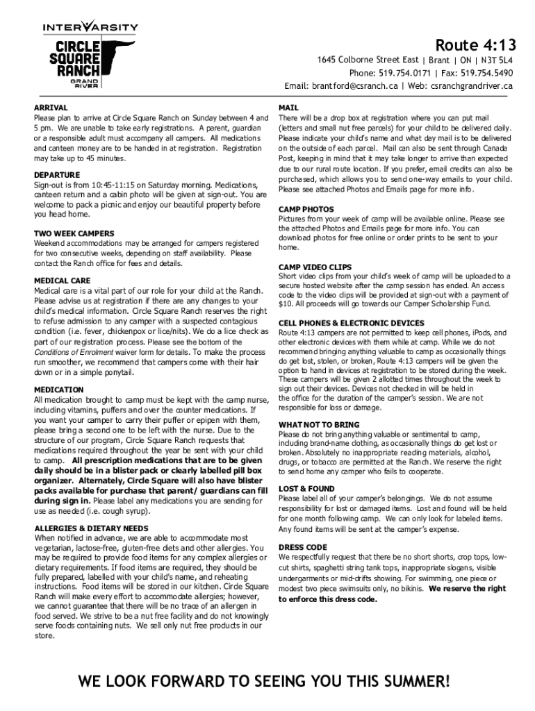 Fillable Online InterVarsity Circle Square Ranch Grand River Fax Email ...