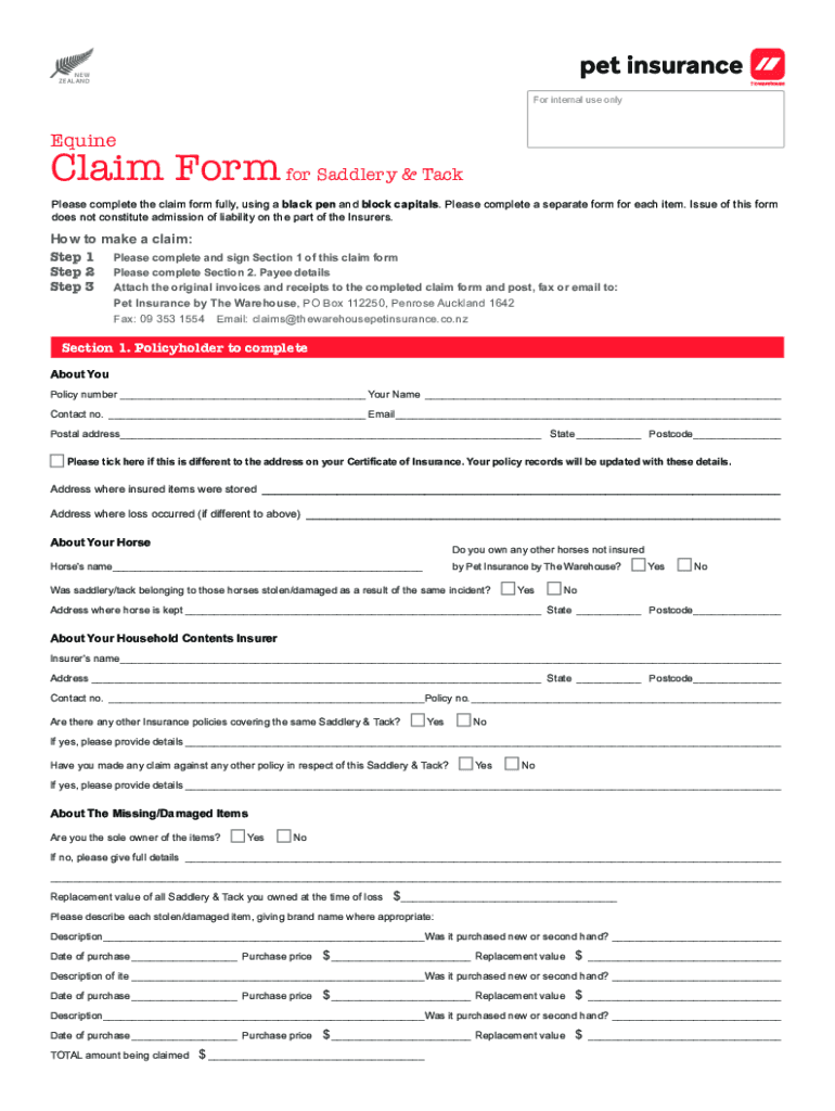 Fillable Online Equine Insurance - Claim Form Fax Email Print - pdfFiller