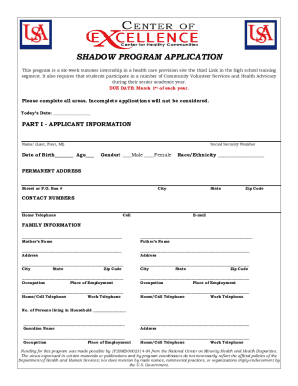 Fillable Online Shadow Program Application Fax Email Print - pdfFiller