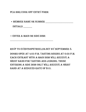 Fillable Online PCA BBQ Cook-off Entry form: member name or number ...