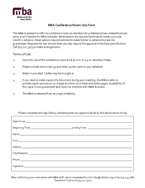 Fillable Online MBA Conference Room Use Form Terms of Use Fax Email ...