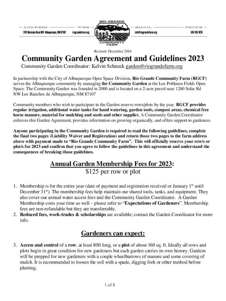 Fillable Online Community Garden Agreement and Guidelines 2021 Fax ...