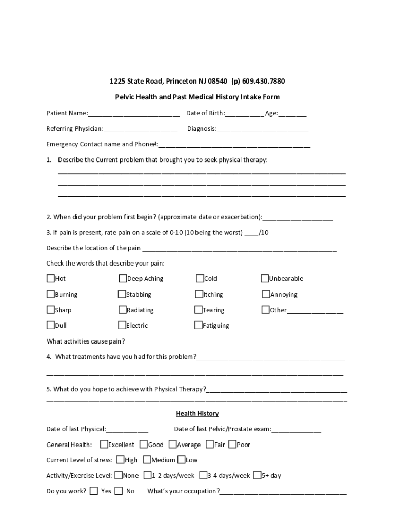 Fillable Online Pelvic Health and Past Medical History Intake Form Fax Email Print - pdfFiller