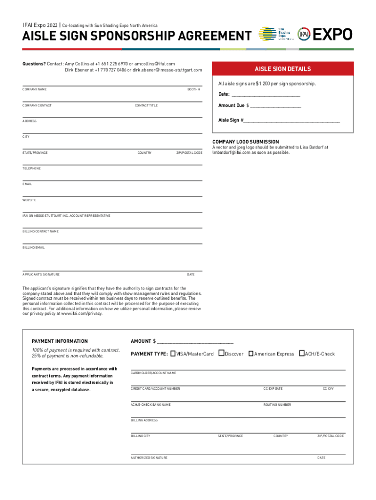 Fillable Online AISLE SIGN SPONSORSHIP AGREEMENT Fax Email Print ...