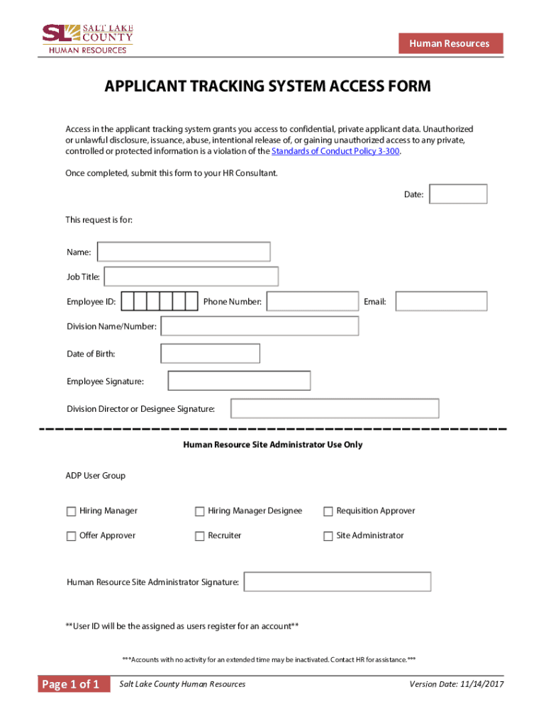 Fillable Online APPLICANT TRACKING SYSTEM ACCESS FORM Fax Email Print ...