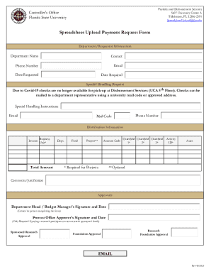 Fillable Online controller vpfa fsu Spreadsheet Upload Payment Request Form Fax Email Print ...