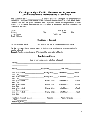 Fillable Online Farmington Gym Facility Reservation Agreement Fax Email ...