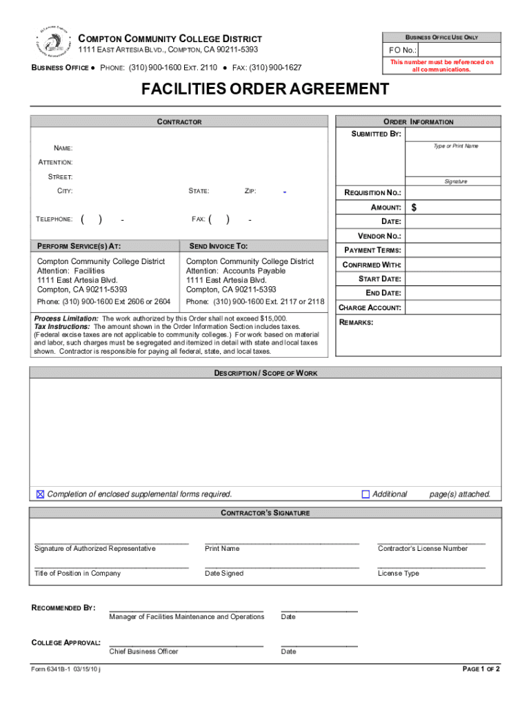 Fillable Online FACILITIES ORDER AGREEMENT Fax Email Print - pdfFiller