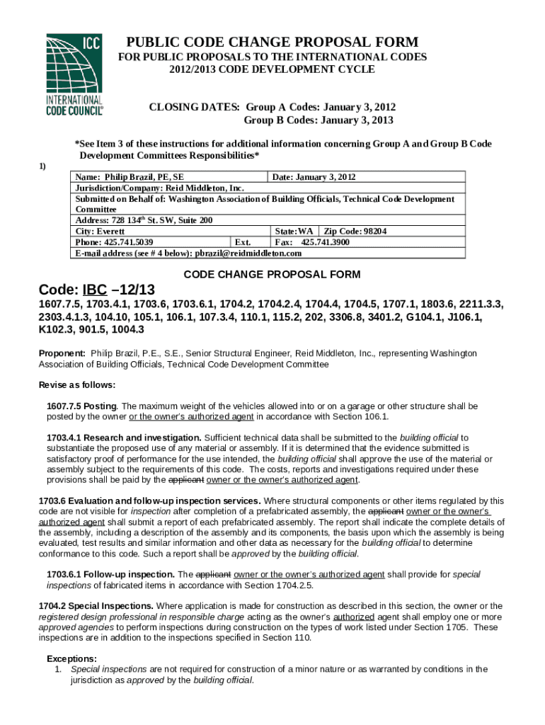 Code Amendment Proposal Doc Template | pdfFiller