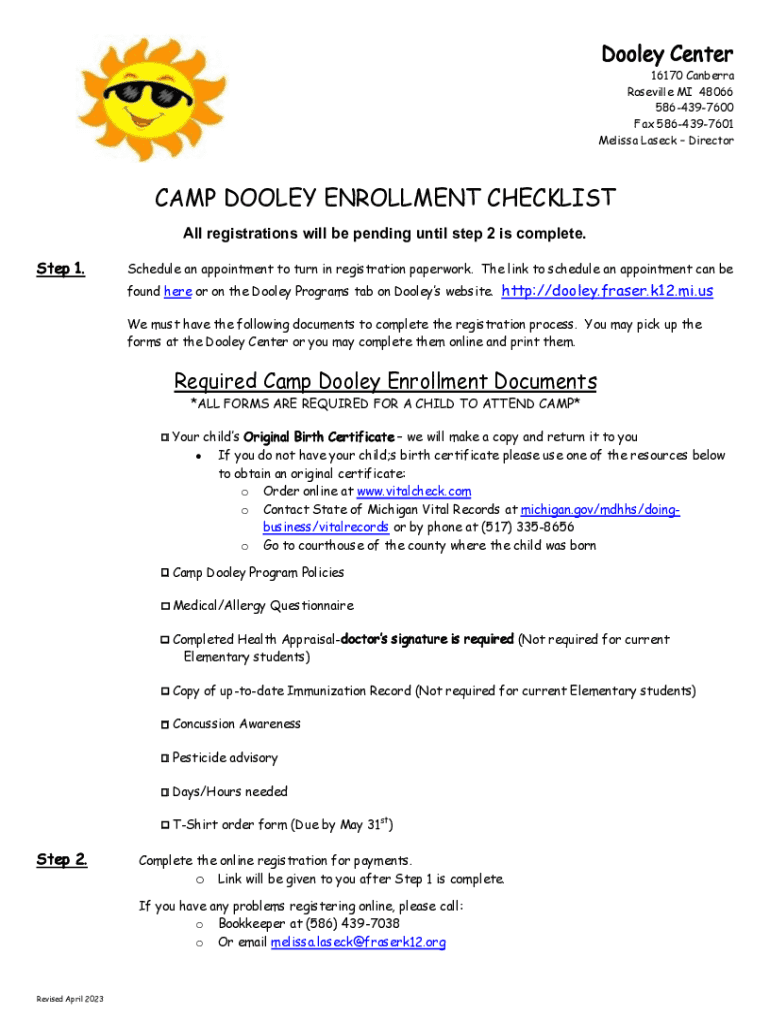 Fillable Online mi02212020 schoolwires 00-CAMP ENROLLMENT CHECKLIST.doc ...