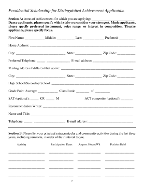 Fillable Online following areas of achievement: dance, debate, music, theatre, and visual arts ...