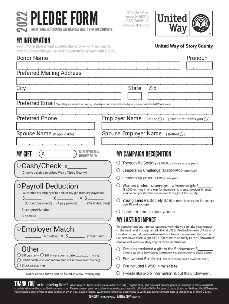 Fillable Online UNITED WAY PLEDGE FORM Fax Email Print - pdfFiller