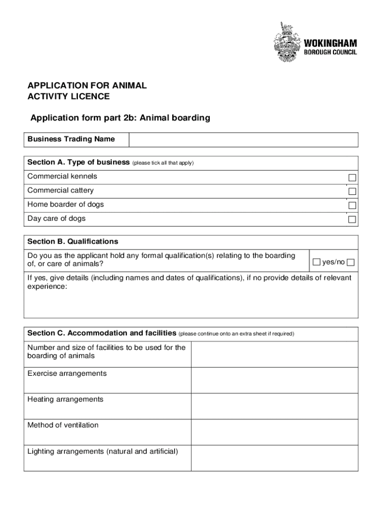 Fillable Online Application form part 2b: Animal boarding Fax Email ...