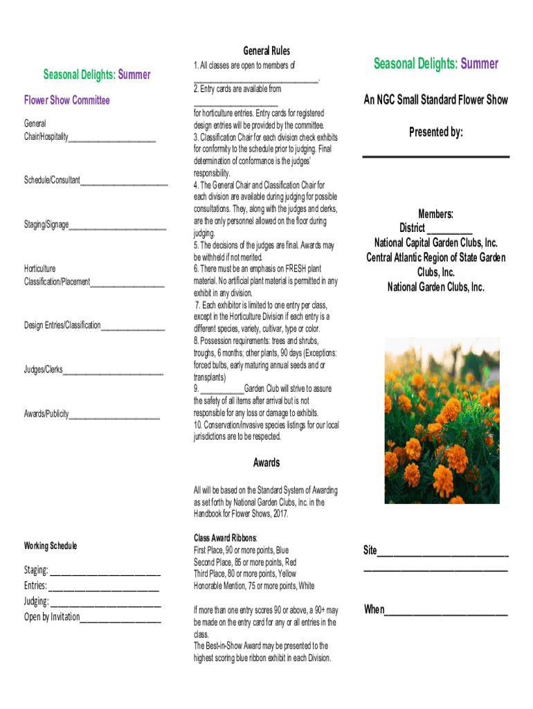 Fillable Online Cover Sheet for a Successful Small Standard Flower Show ...