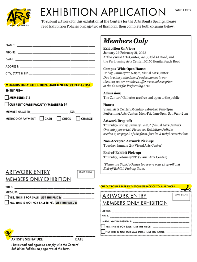 Fillable Online Art Exhibition - Centers for the Arts Bonita SpringsE ...