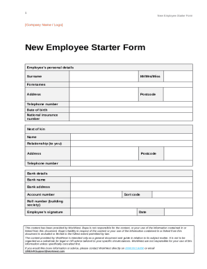 employee starter Doc Template | pdfFiller