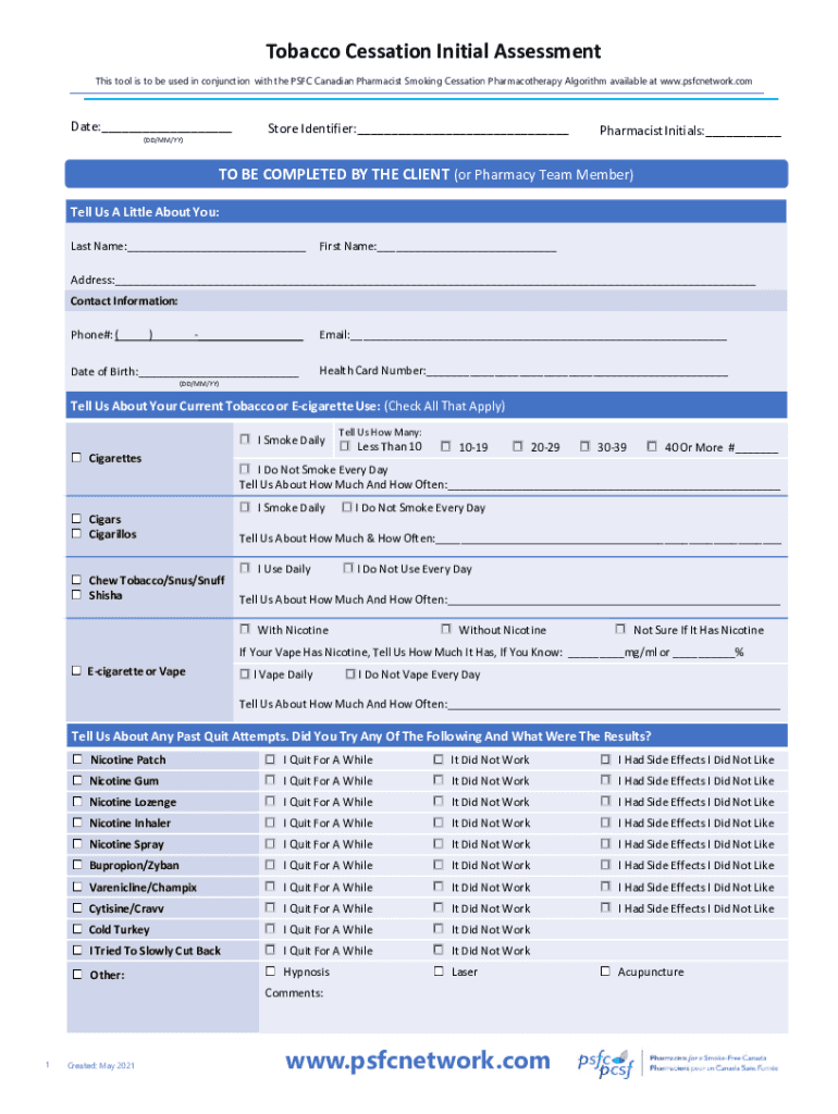Fillable Online Pharmacist-led Smoking Cessation Care in Canada Fax ...