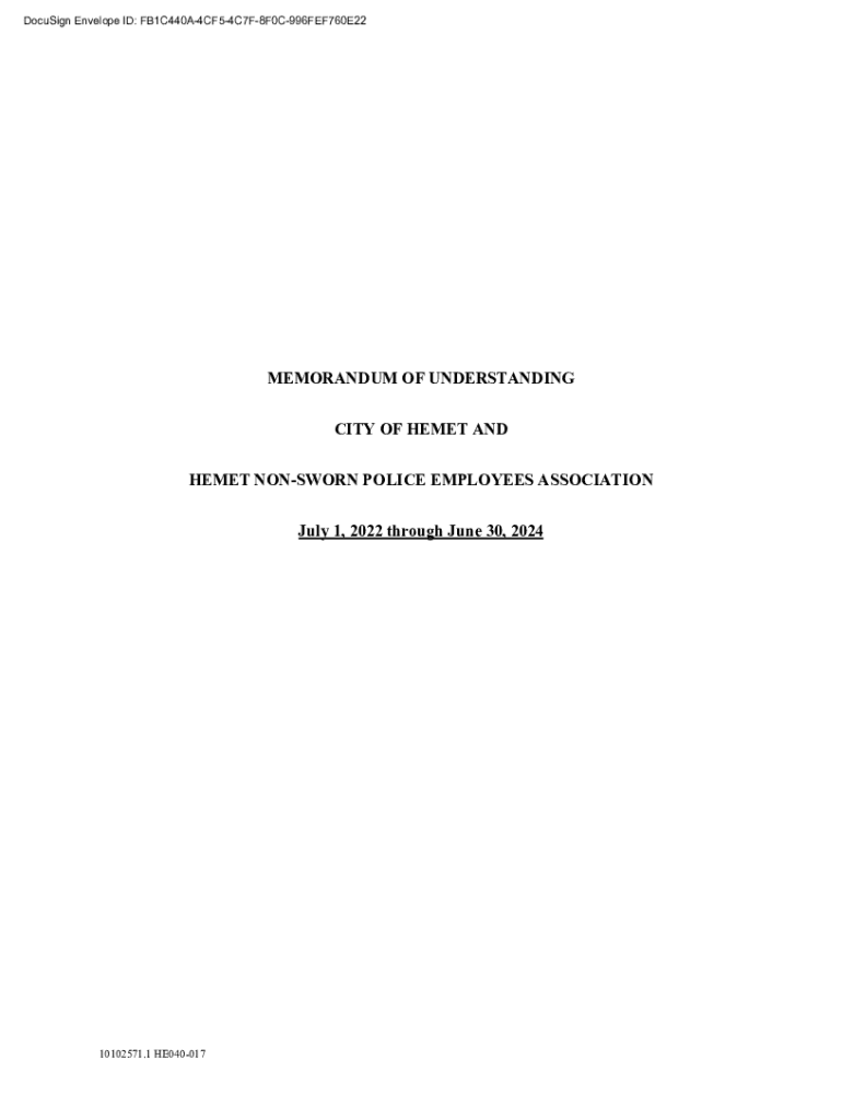 Fillable Online MEMORANDUM OF UNDERSTANDING ... Fax Email Print - pdfFiller