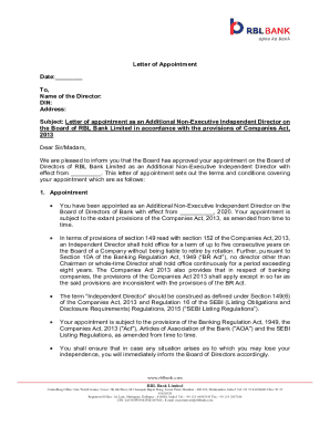 Fillable Online Format of Director Appointment Letter, Resolution ...