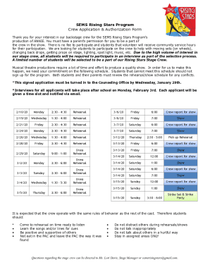 Fillable Online SEMS Rising Stars Program Crew Application ...