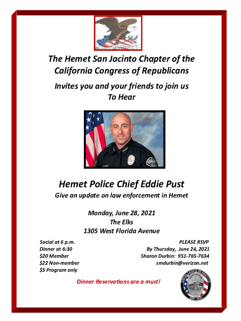 Fillable Online Eddie J. Pust - Chief Of Police - Hemet Police ...