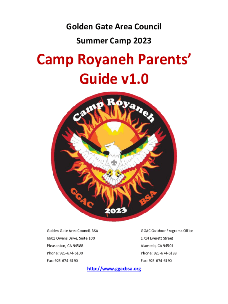 Fillable Online Camp Royaneh Parents' Guide v1.1 - Golden Gate Area ...