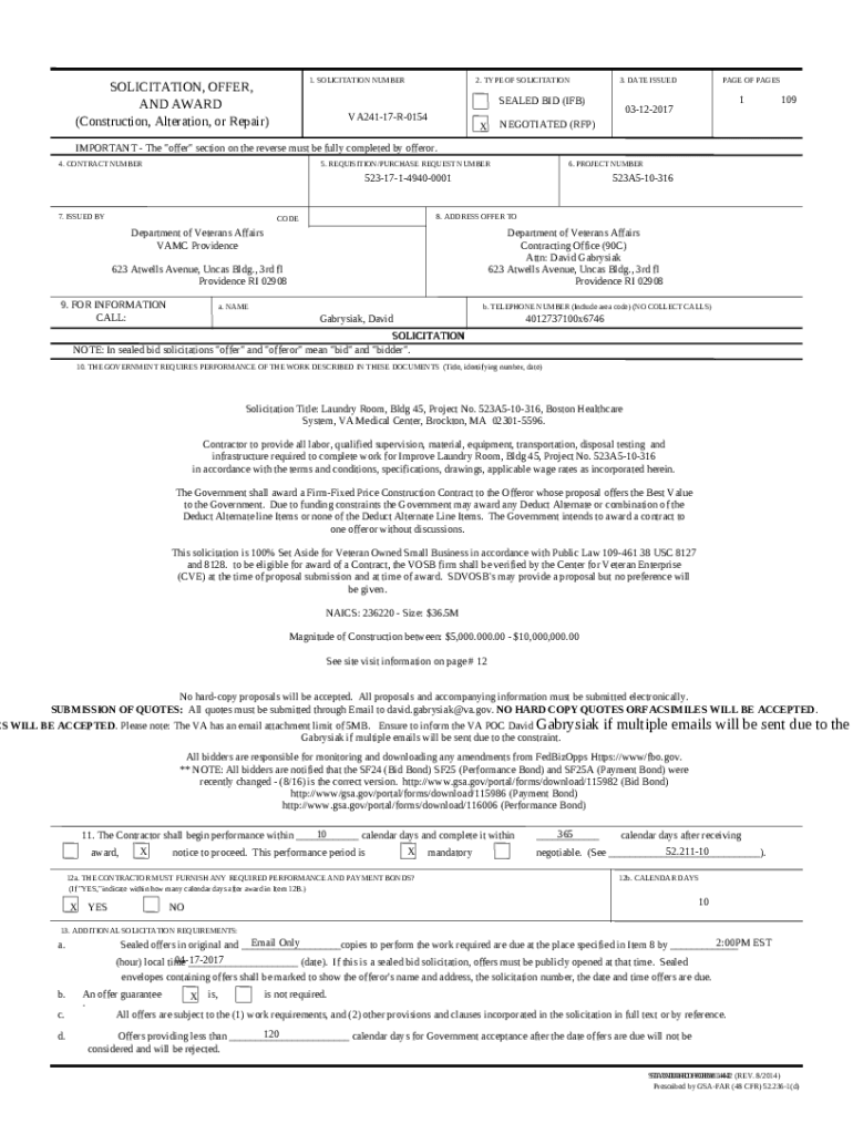 SOLICITATION/CONTRACT A-1 SF 1442 ... Doc Template | pdfFiller