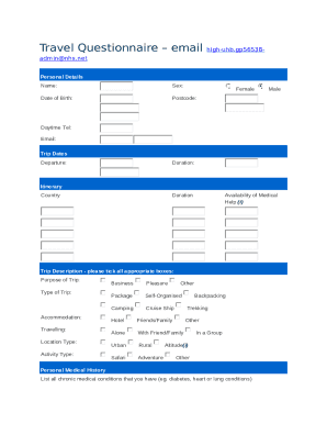 Travel Questionnaire Personal Details Date of Trip Itinerary ... Doc ...